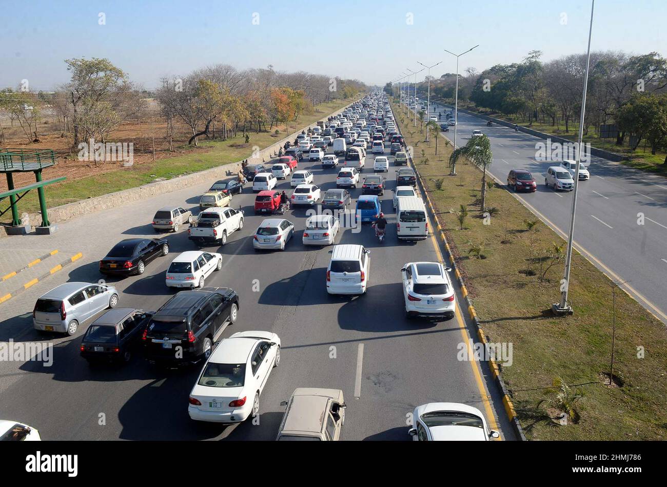Numerous vehicles are stuck in traffic jam as traffic jam is becoming a ...