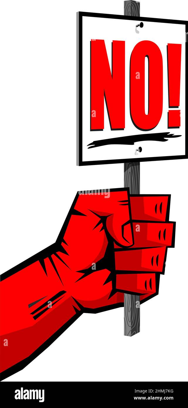 Red fist of man's hand with protest poster. Vector on transparent ...