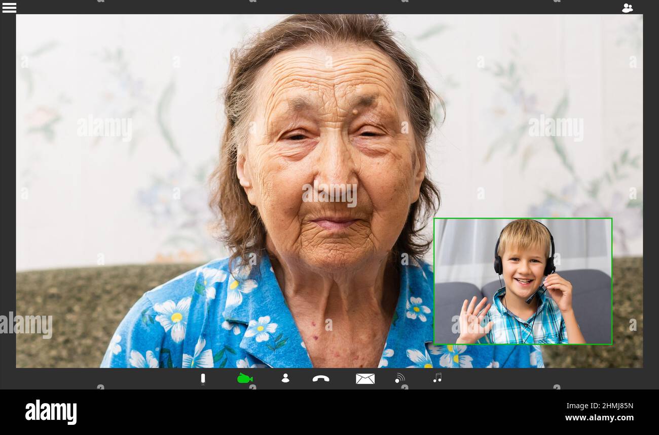 POV old senior woman video call virtual meeting with family Stock Photo ...