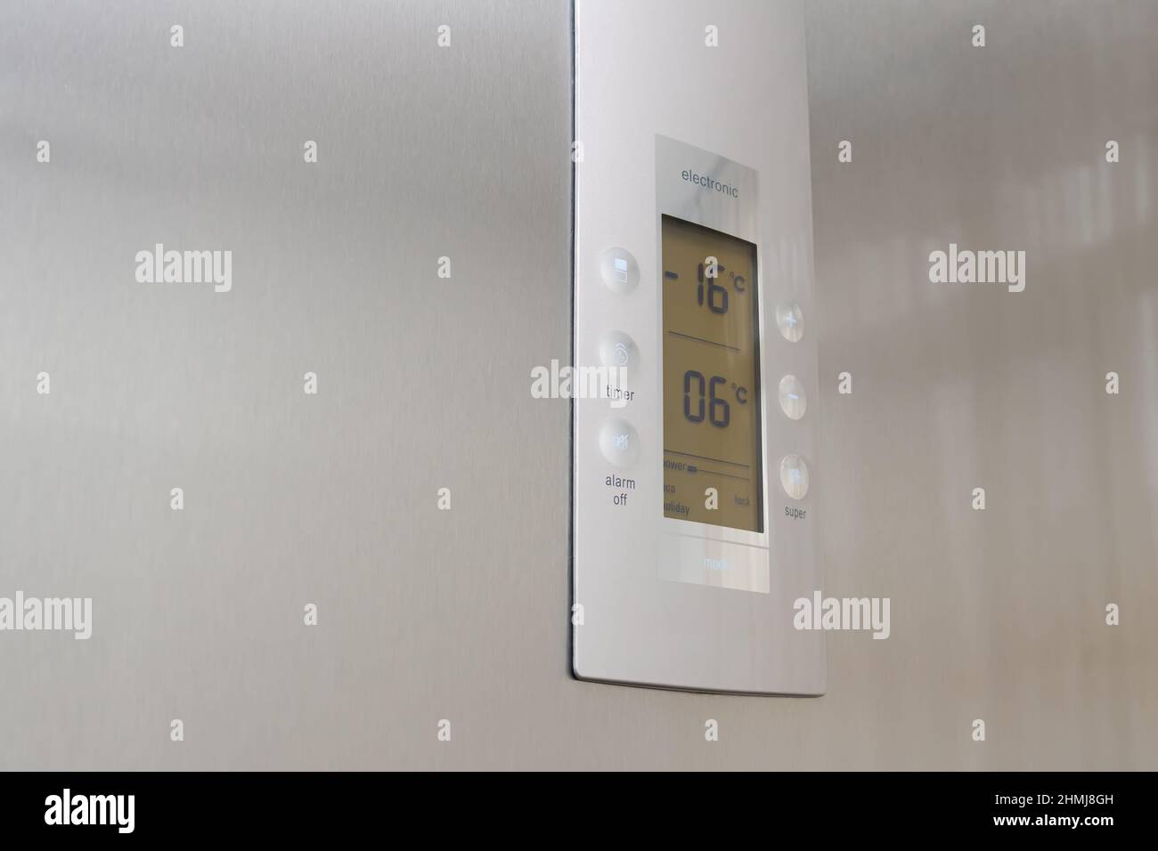 Close-up of a modern refrigerator temperature control panel showing ...