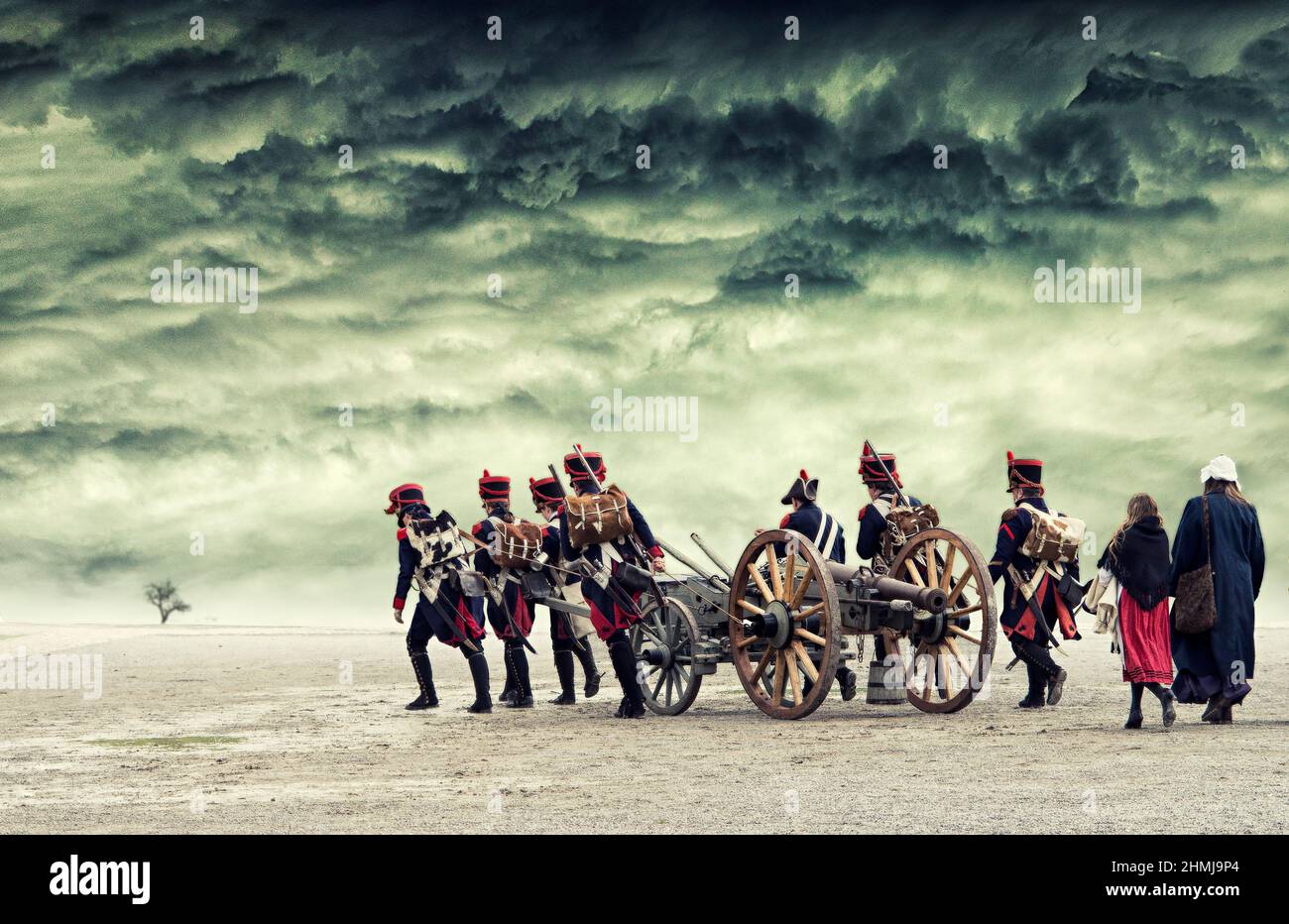 Napoleon soldiers marching in open land with dramatic cloud Stock Photo ...