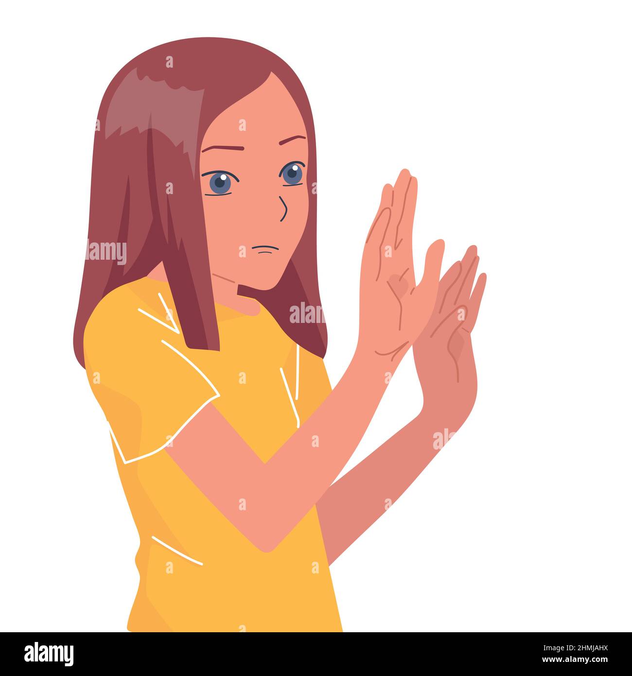 Scared, depressed, sad girl looks lonely.Vector illustration of ...