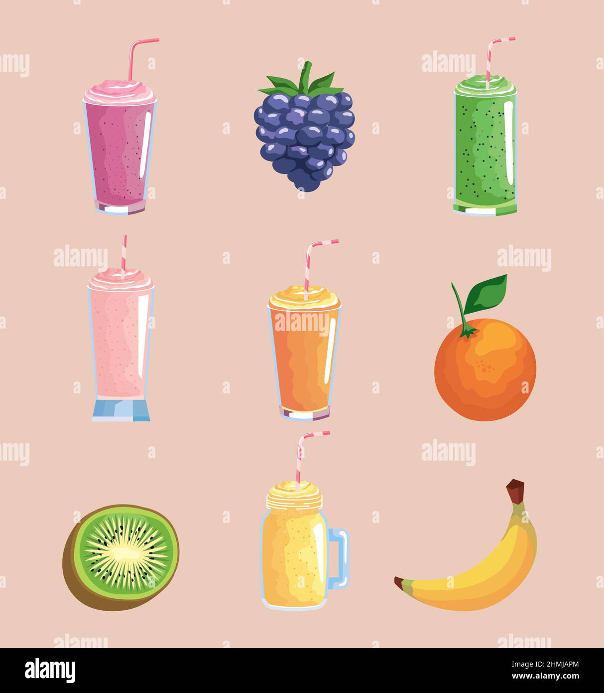 Set organic fruits juices Stock Vector Images - Alamy