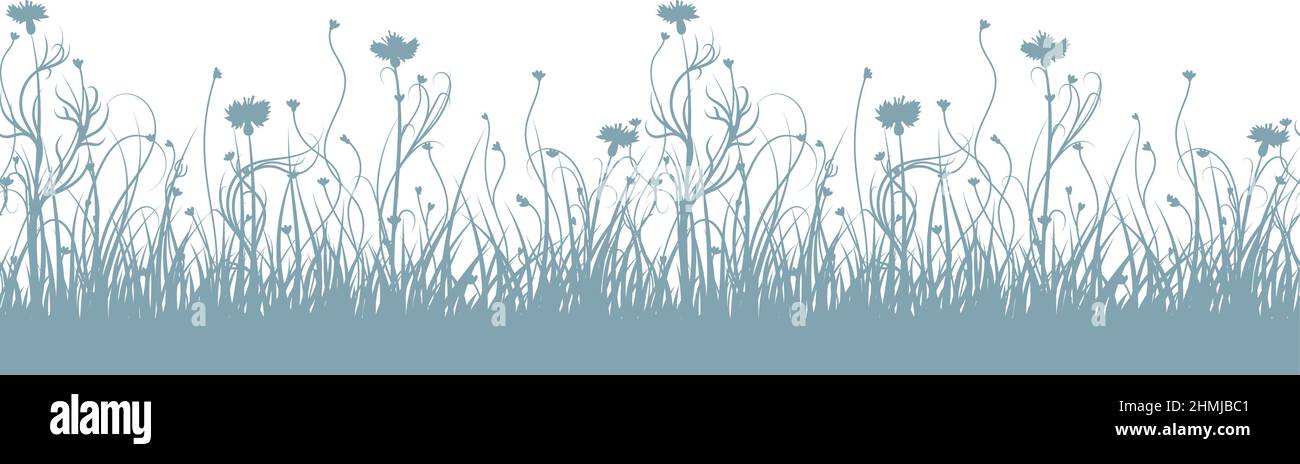 Decorative seamless border with meadow plants silhouettes Stock Vector ...