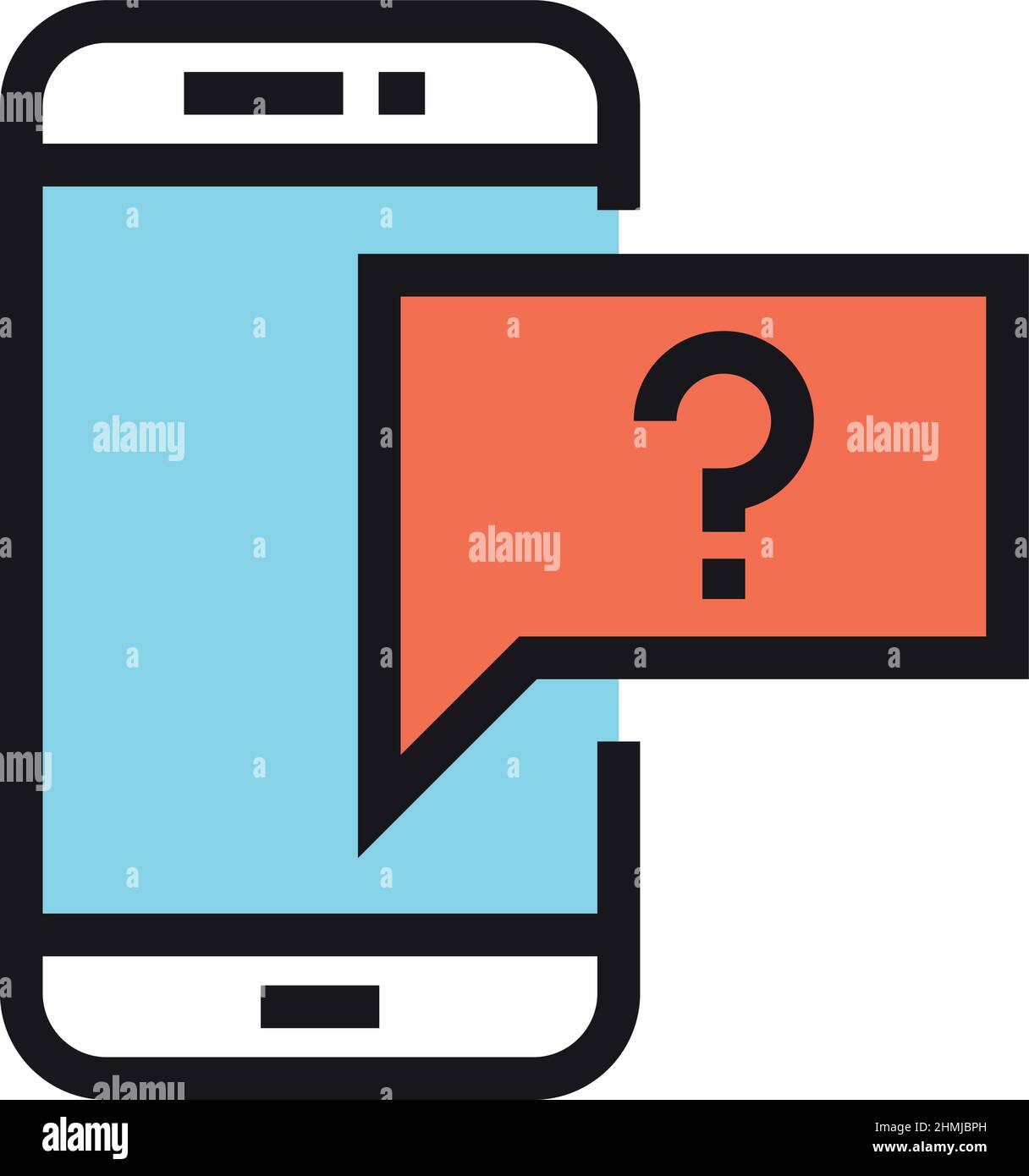Message alert icon. Chat bubble with question mark on phone screen ...