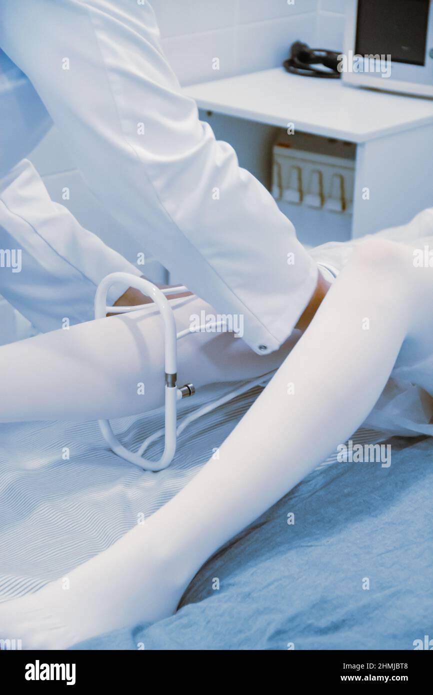 Anti-embolic surgery compression hosiery. Operating room in a hospital ...