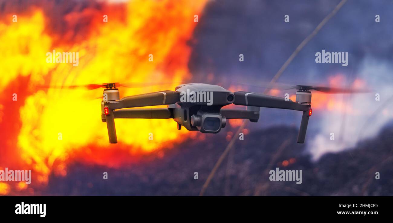 The use of drones in firefighting. Monitoring of dry grass fire with ...