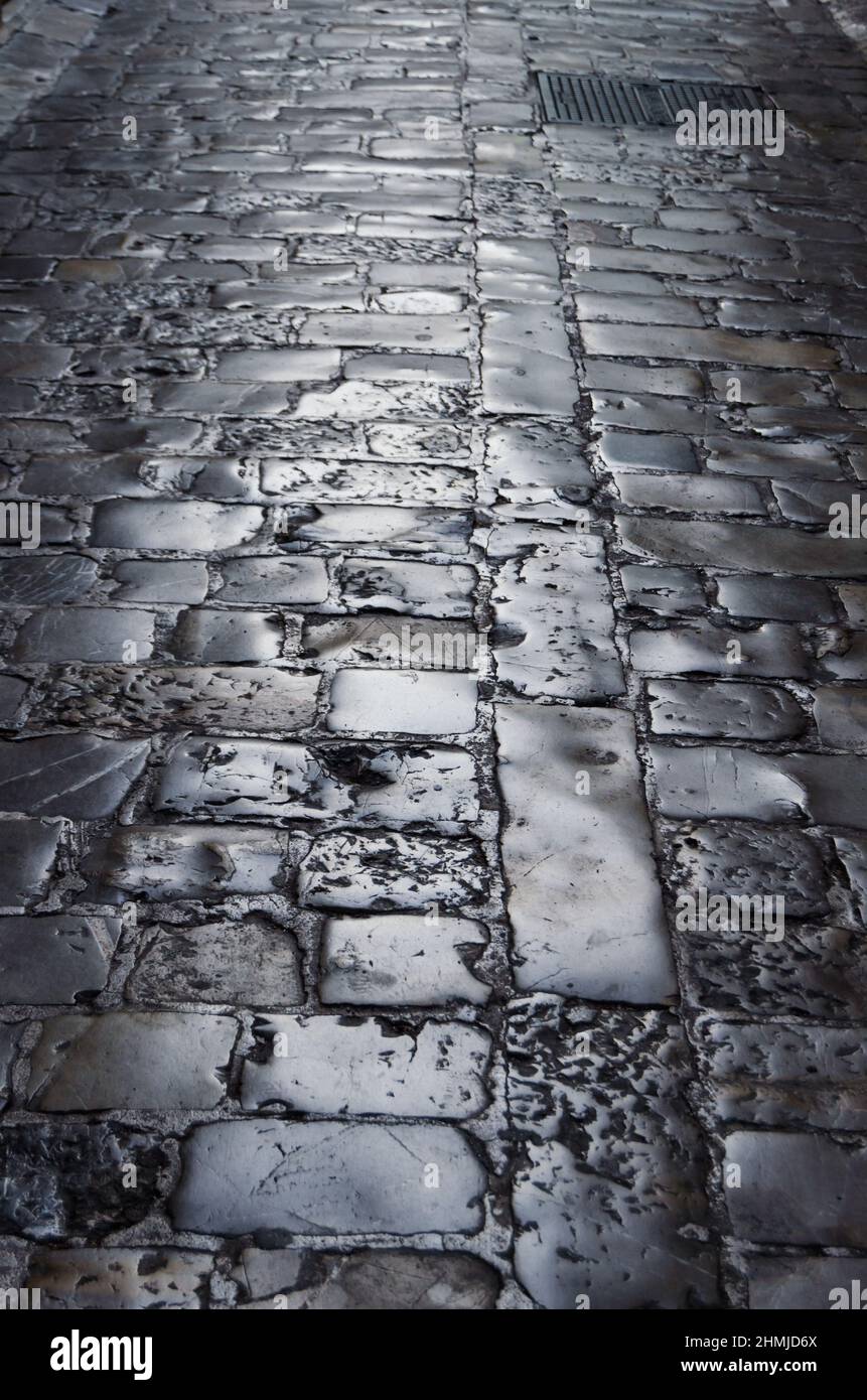 Ancient stone blocks of the old town.Pedestrian road Stock Photo - Alamy