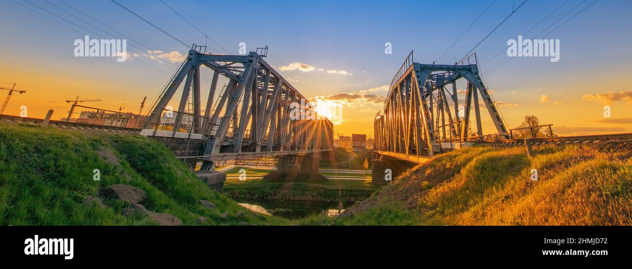 Two railroad bridges with freight train hi-res stock photography and ...