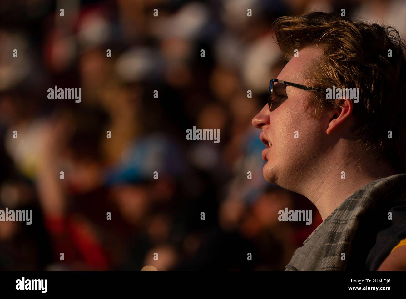 Beijing, Hebei, China. 6th Feb, 2022. Fans cheer for the Busch Light ...