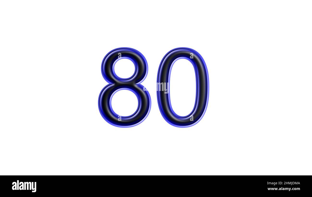 blue 80 number 3d effect white background Stock Photo - Alamy