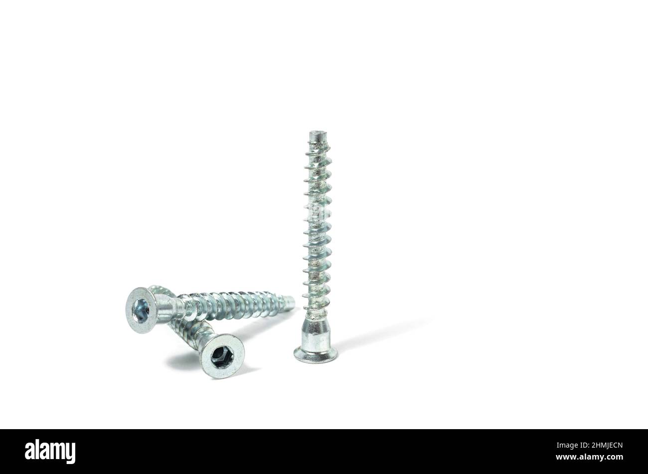 Furniture screws on white background, mounting hardware,close up Stock ...
