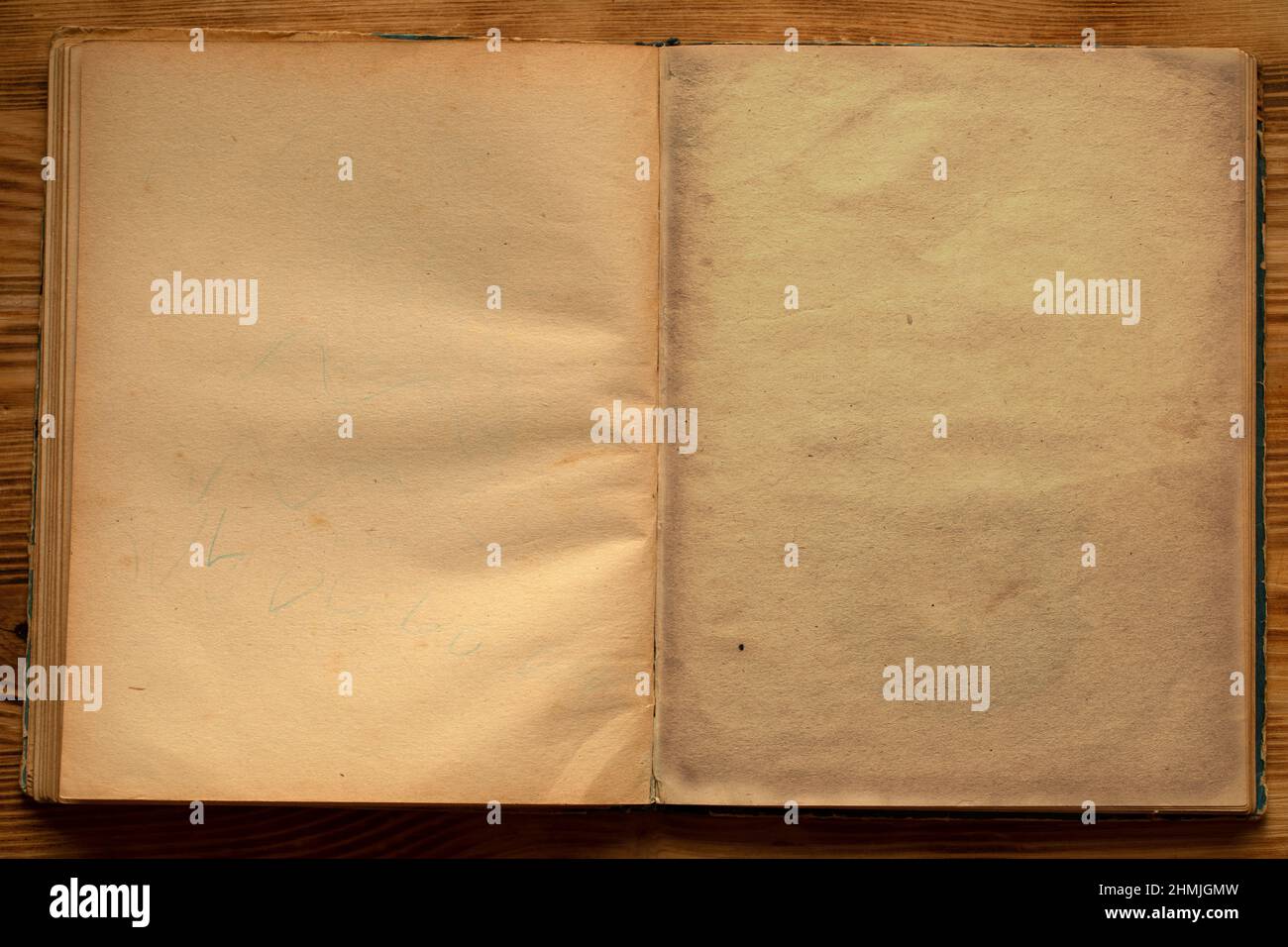 An old unfolded, tattered and yellowed book with blank pages Stock ...