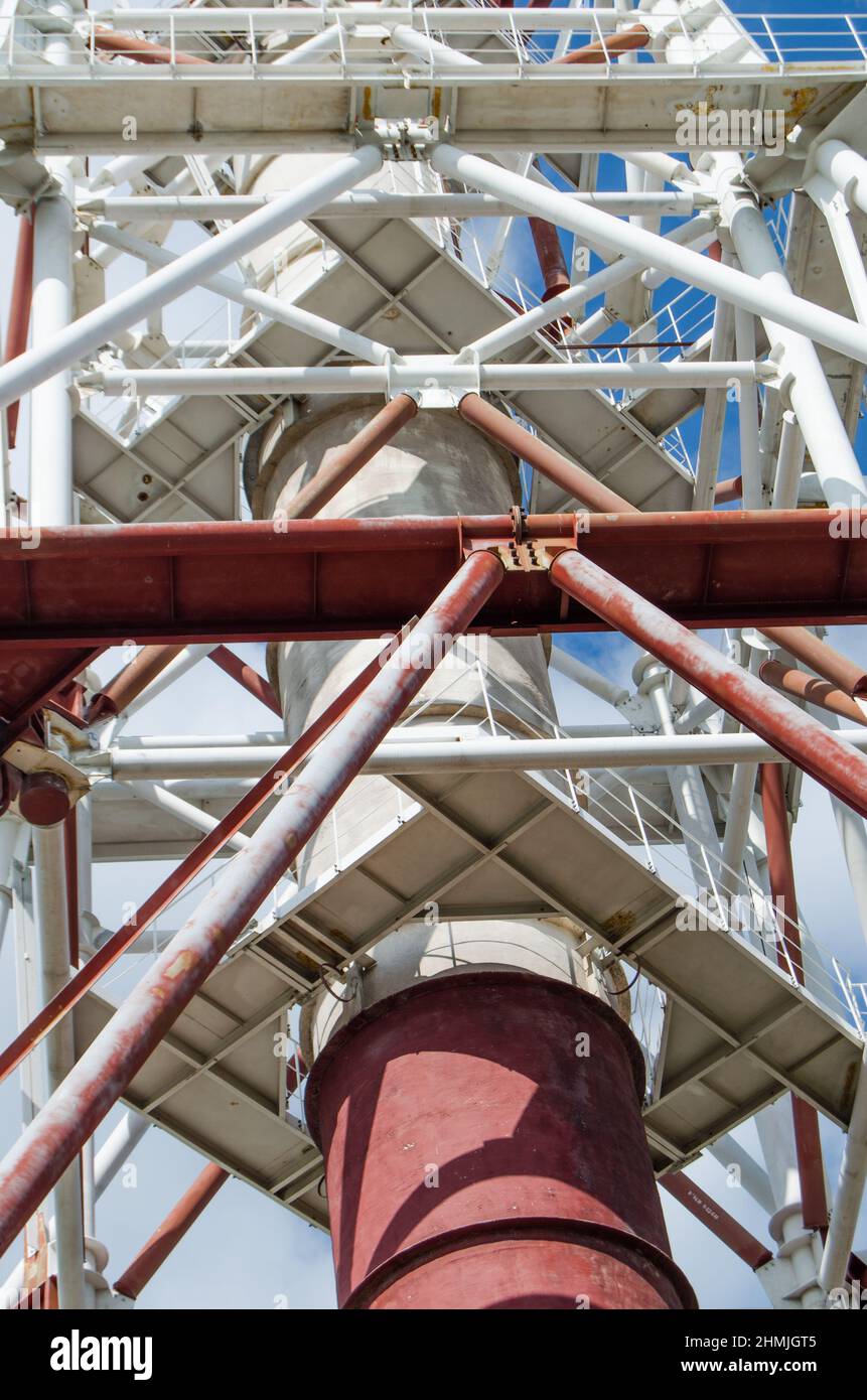 Industrial pipe made of large, geometric, metal structures.Utility pipe ...