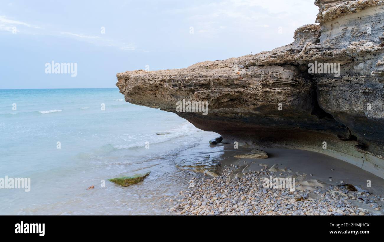 Beautiful Jebel Fuwairit Beach landscape with pebbles in Qatar Stock ...