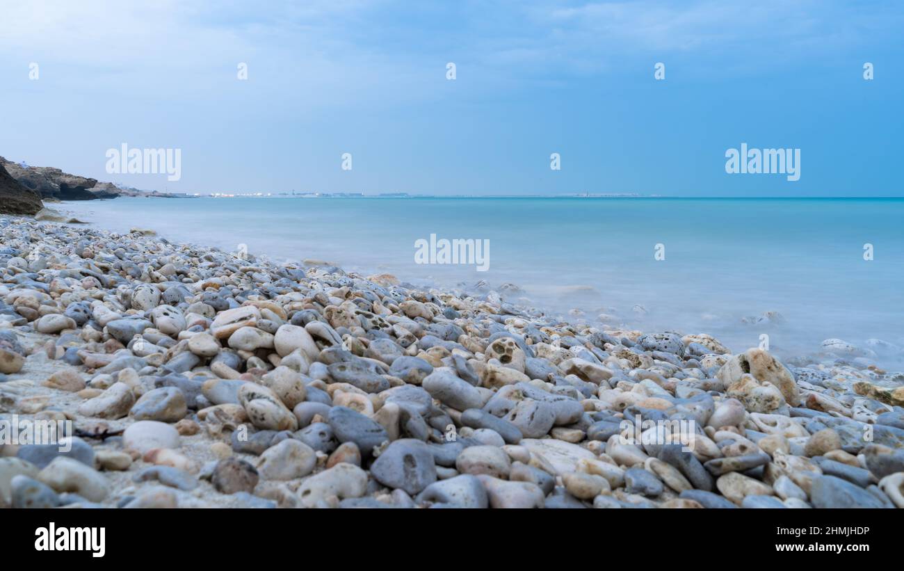 Beautiful Jebel Fuwairit Beach landscape with pebbles in Qatar Stock ...