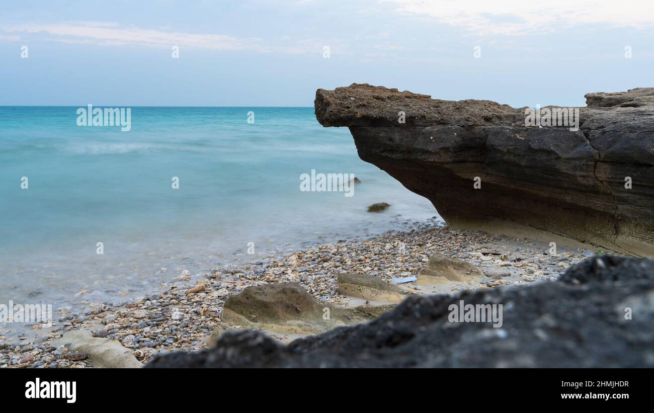 Beautiful Jebel Fuwairit Beach landscape with pebbles in Qatar Stock ...