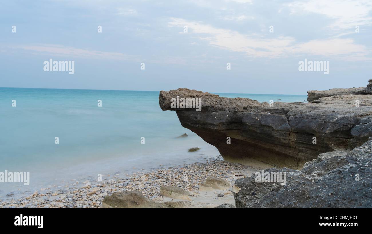 Beautiful Jebel Fuwairit Beach landscape with pebbles in Qatar Stock ...