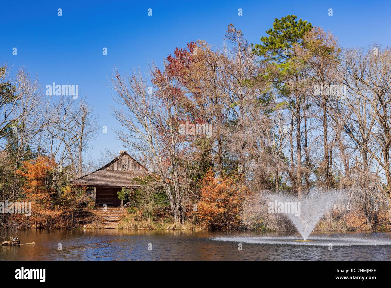 Beautiful log cabin along the Texas Native Trail at Texas Stock Photo ...
