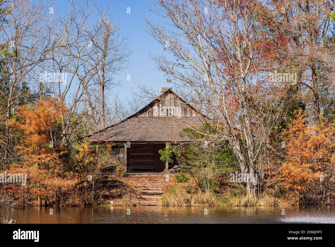 Beautiful log cabin along the Texas Native Trail at Texas Stock Photo ...