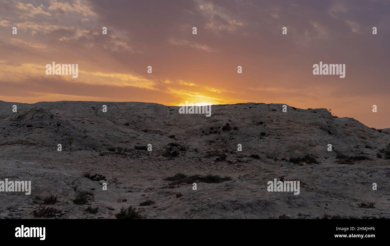 Beautiful Jebel Fuwairit Beach landscape with pebbles in Qatar Stock ...