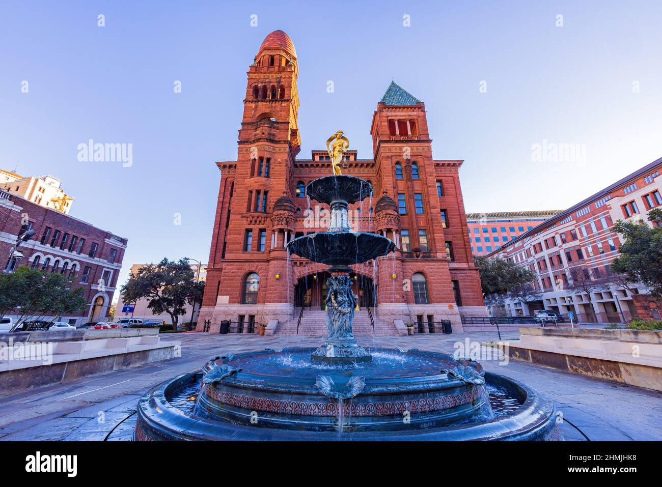 Sunny view of Courthouse building and Lady of Justice statue at Texas ...