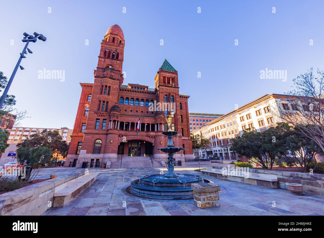 Sunny view of Courthouse building and Lady of Justice statue at Texas ...