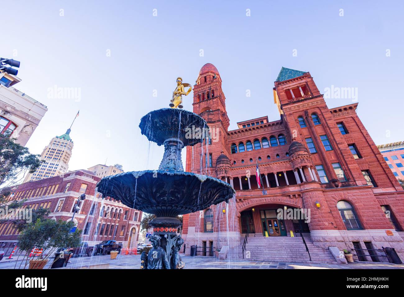 Sunny view of Courthouse building and Lady of Justice statue at Texas ...