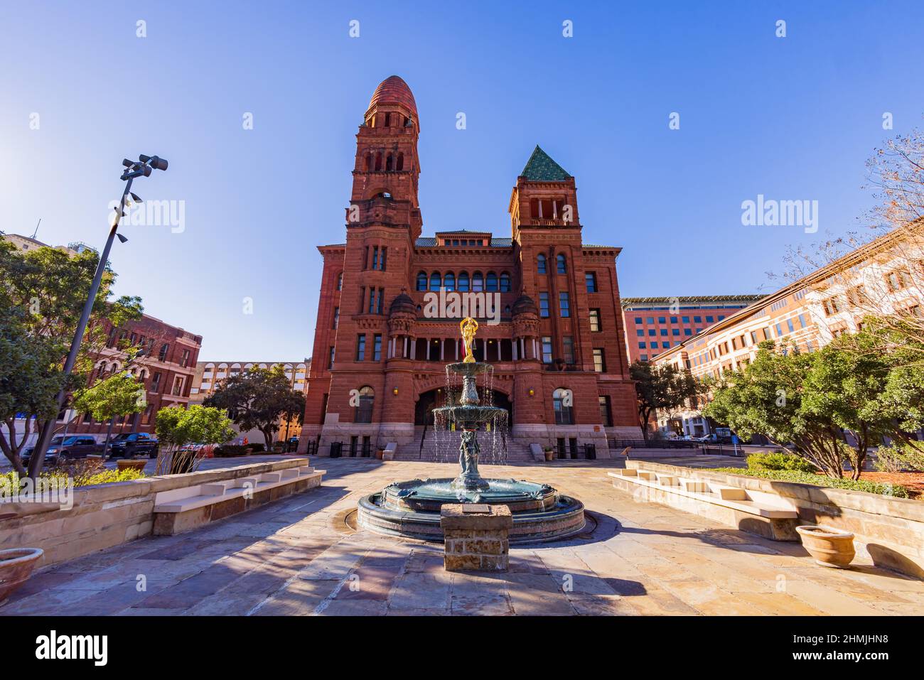 Sunny view of Courthouse building and Lady of Justice statue at Texas ...