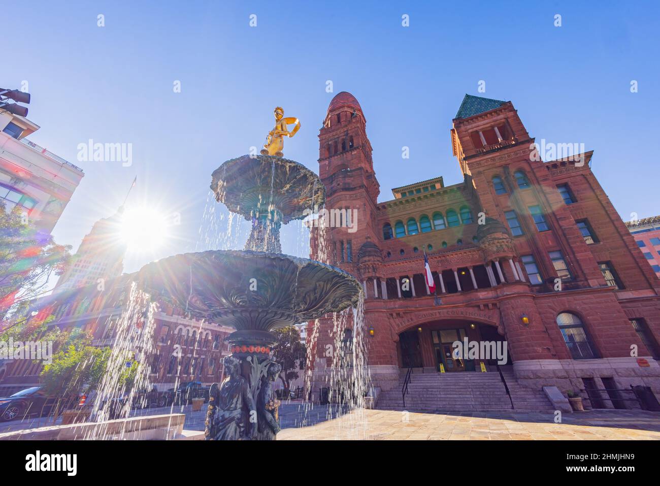 Sunny view of Courthouse building and Lady of Justice statue at Texas ...
