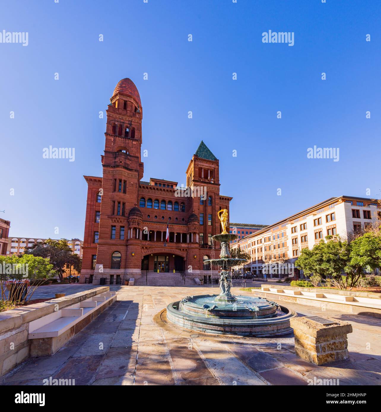 Sunny view of Courthouse building and Lady of Justice statue at Texas ...