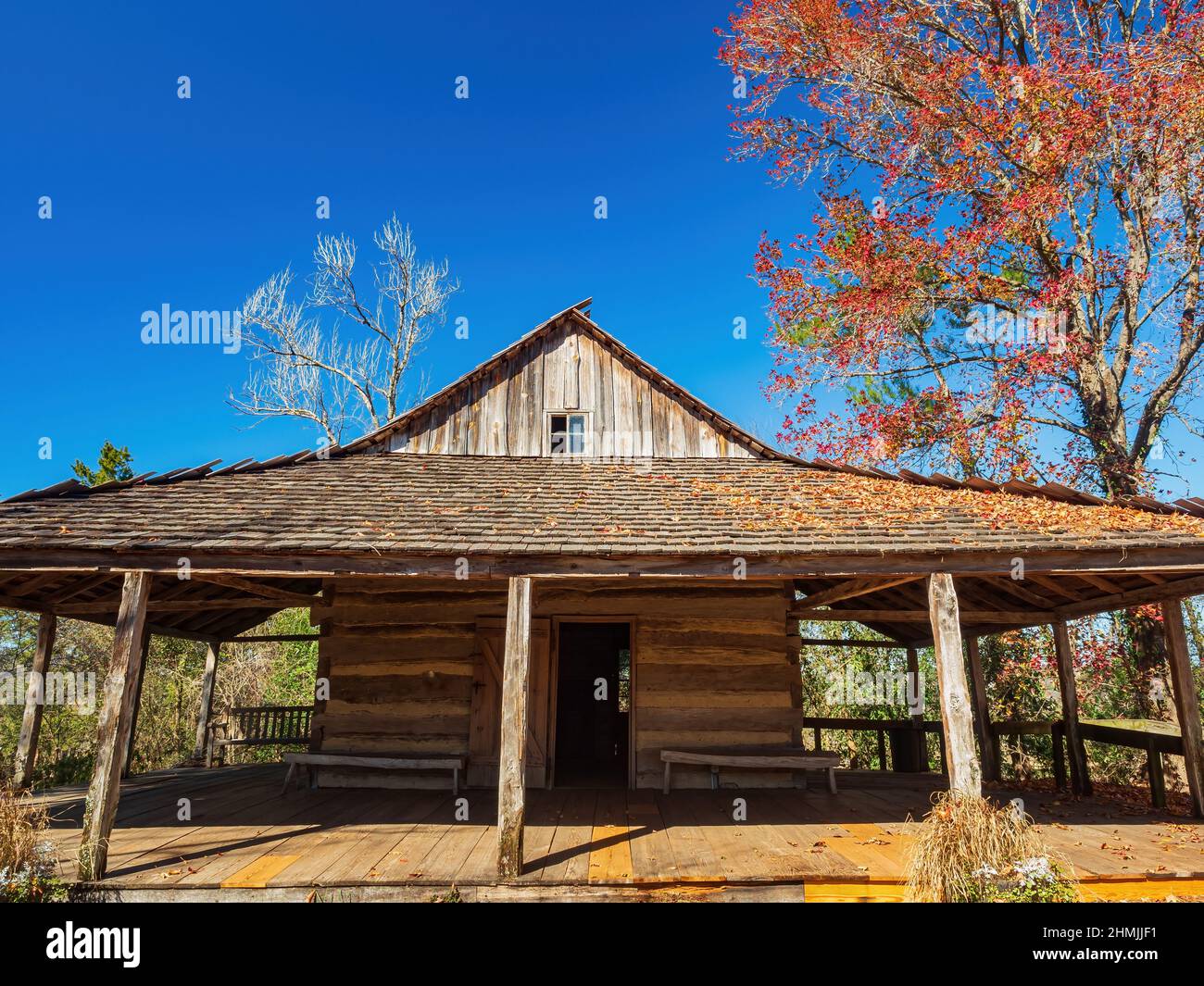 Beautiful log cabin along the Texas Native Trail at Texas Stock Photo ...