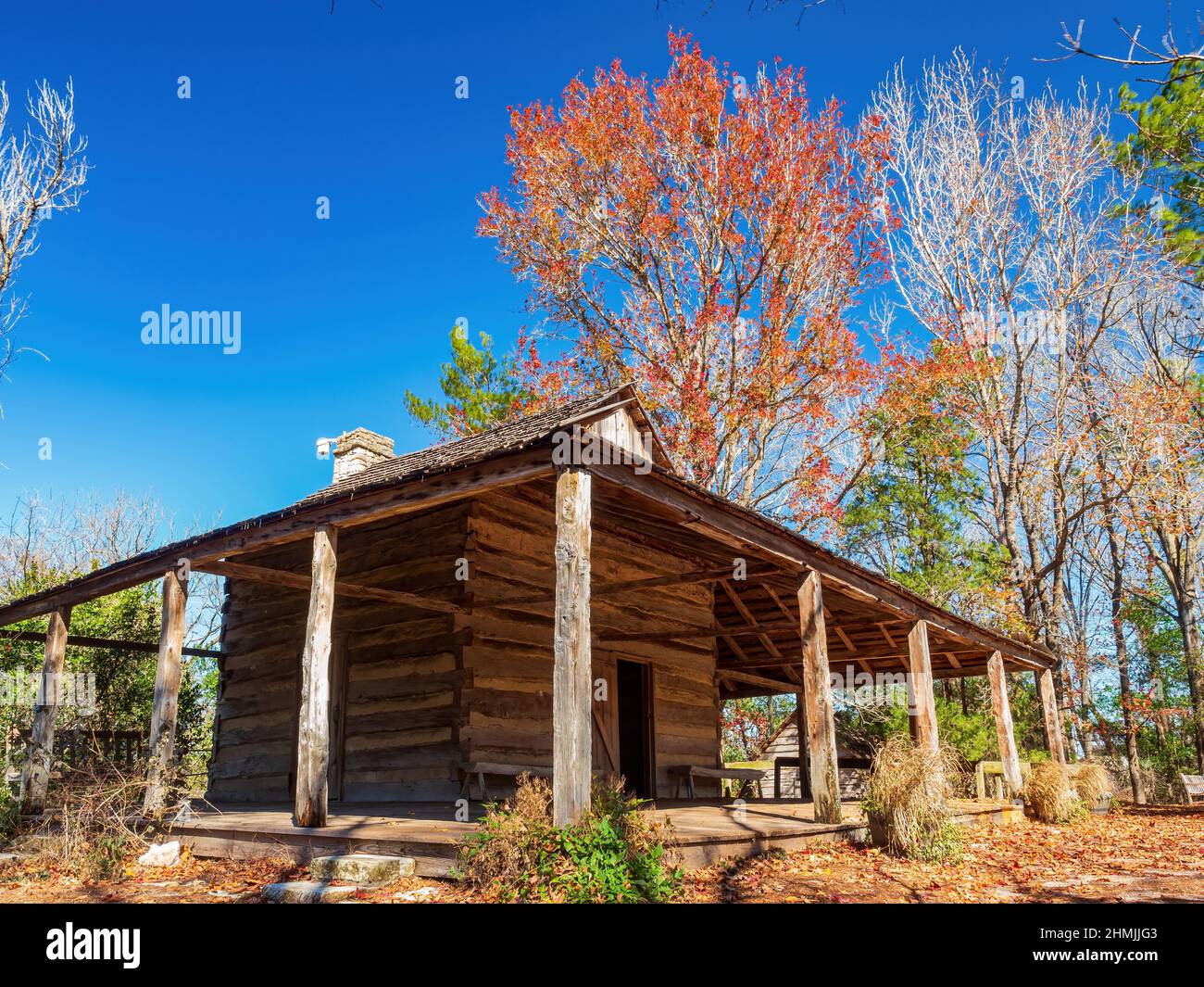Beautiful log cabin along the Texas Native Trail at Texas Stock Photo ...