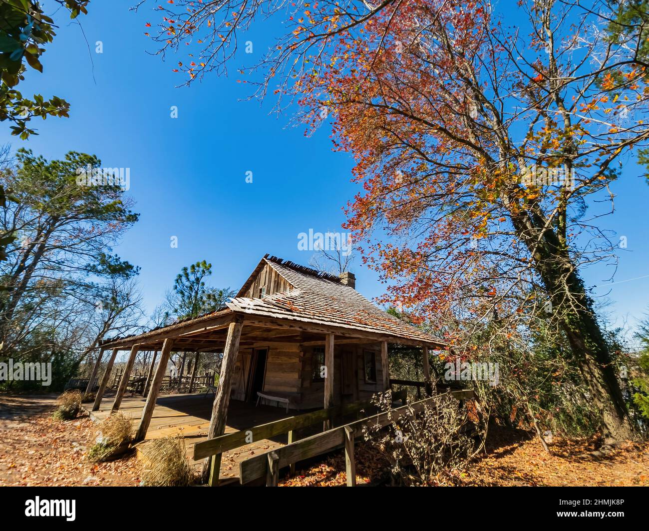 Beautiful log cabin along the Texas Native Trail at Texas Stock Photo ...
