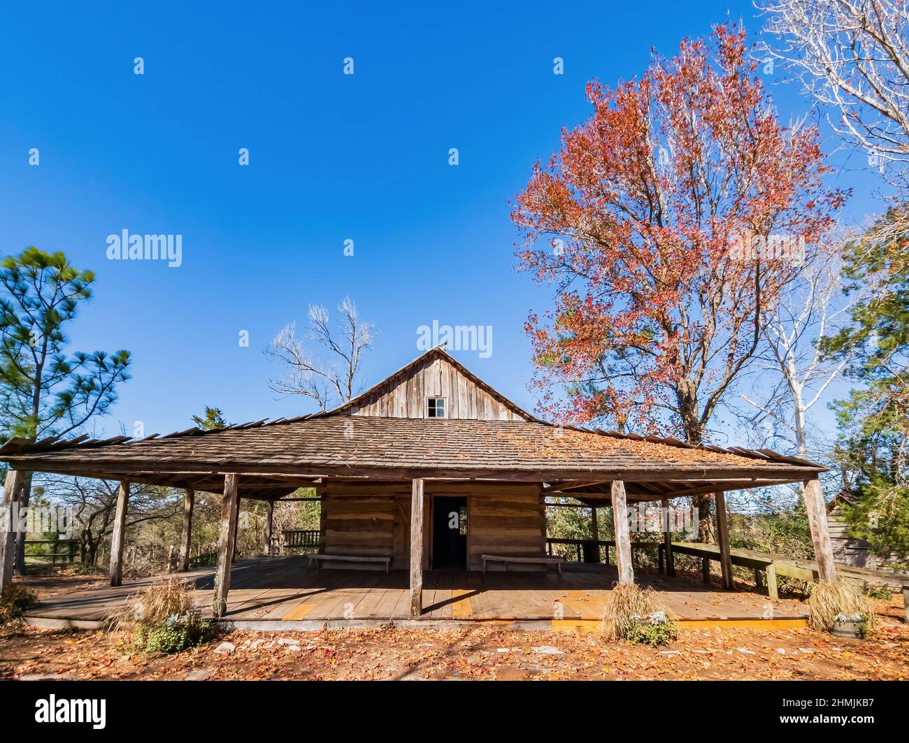 Beautiful log cabin along the Texas Native Trail at Texas Stock Photo ...