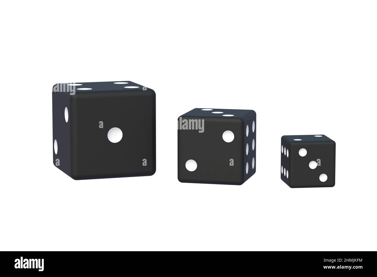 Black dice from small to large isolated on white background. 3d render ...