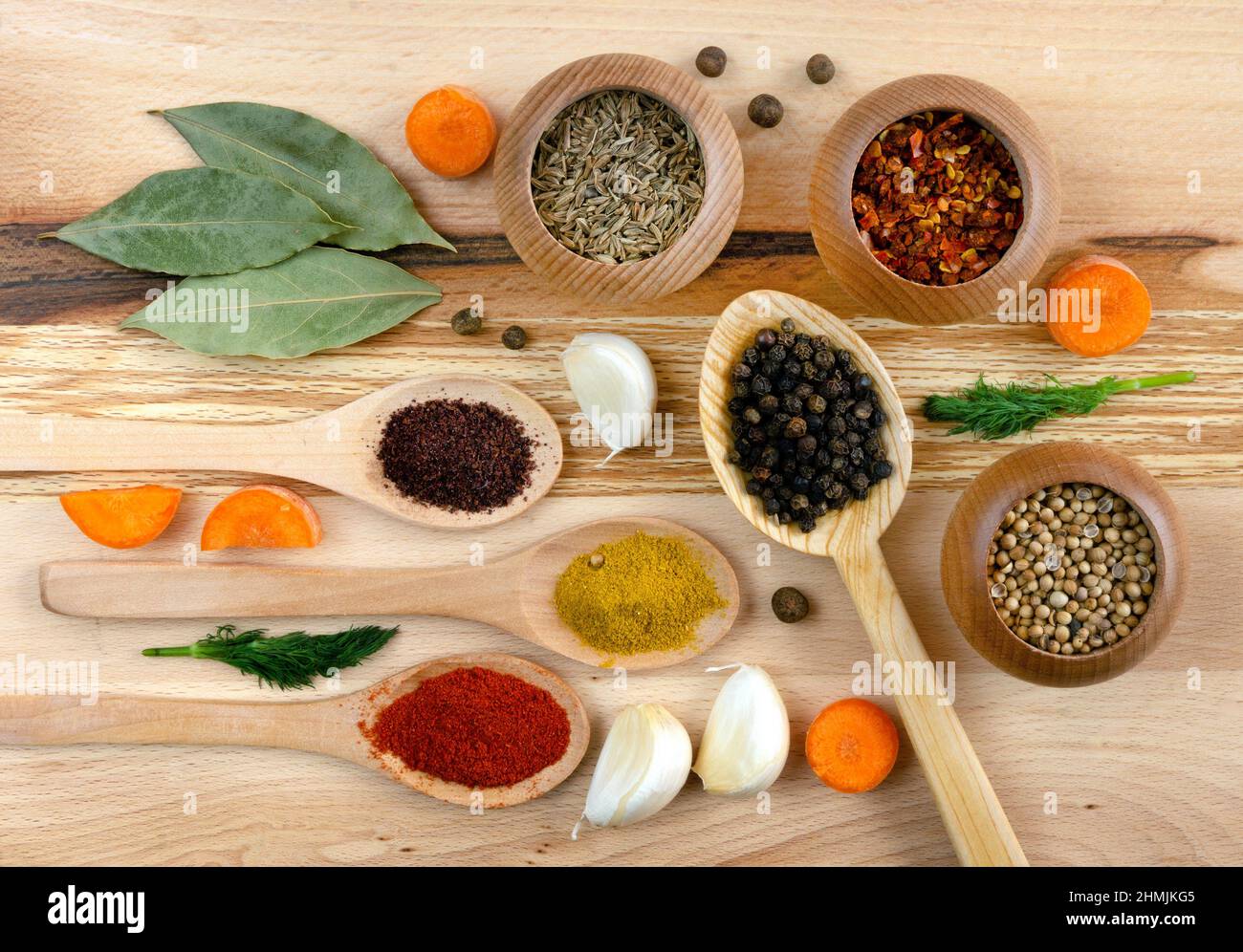 Bowl spoons different spices hi-res stock photography and images - Alamy