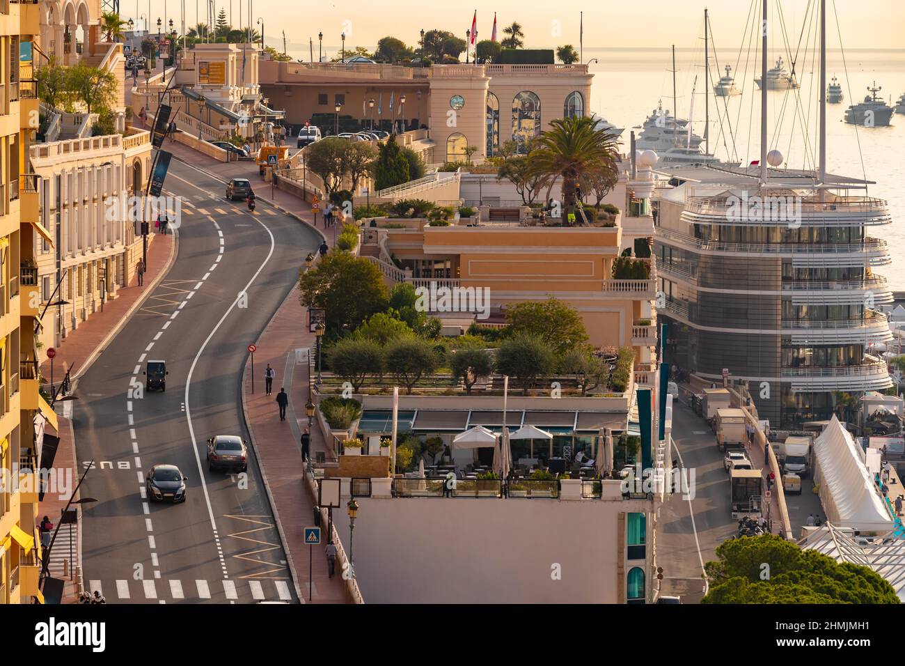 Cityscape of the main street along the port of Hercules in the ...