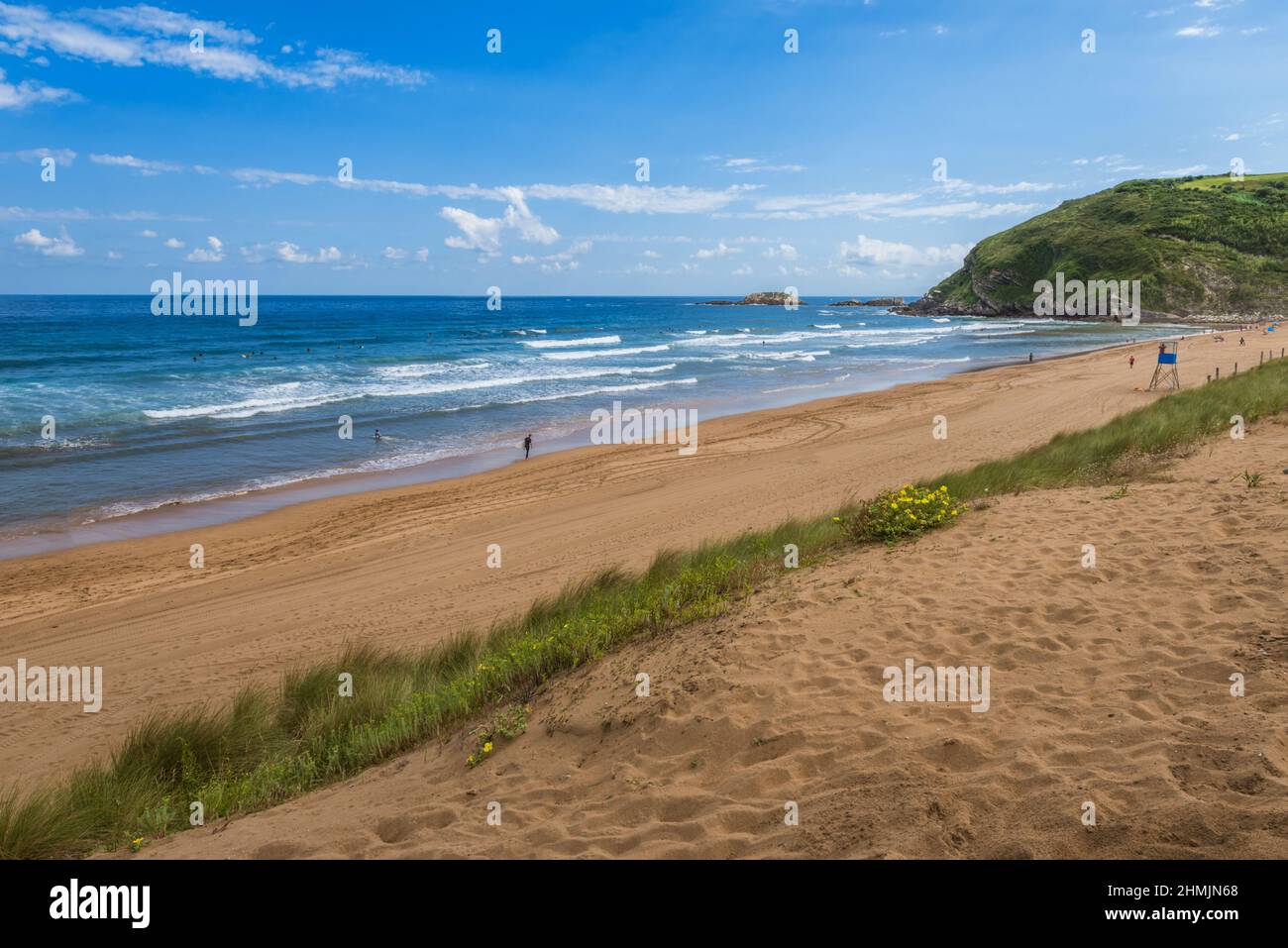 View to the Zarautz Beach with walking people, Basque Country, Spain on ...