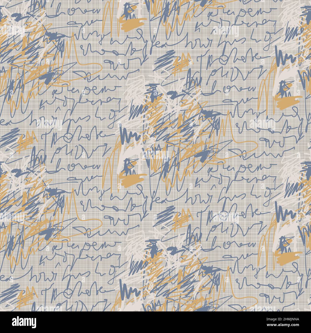 French blue doodle motif linen seamless pattern. Tonal country cottage ...