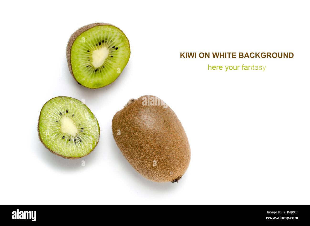 Bright, ripe kiwi on white background.Vitamins in fruits.Cut in half ...