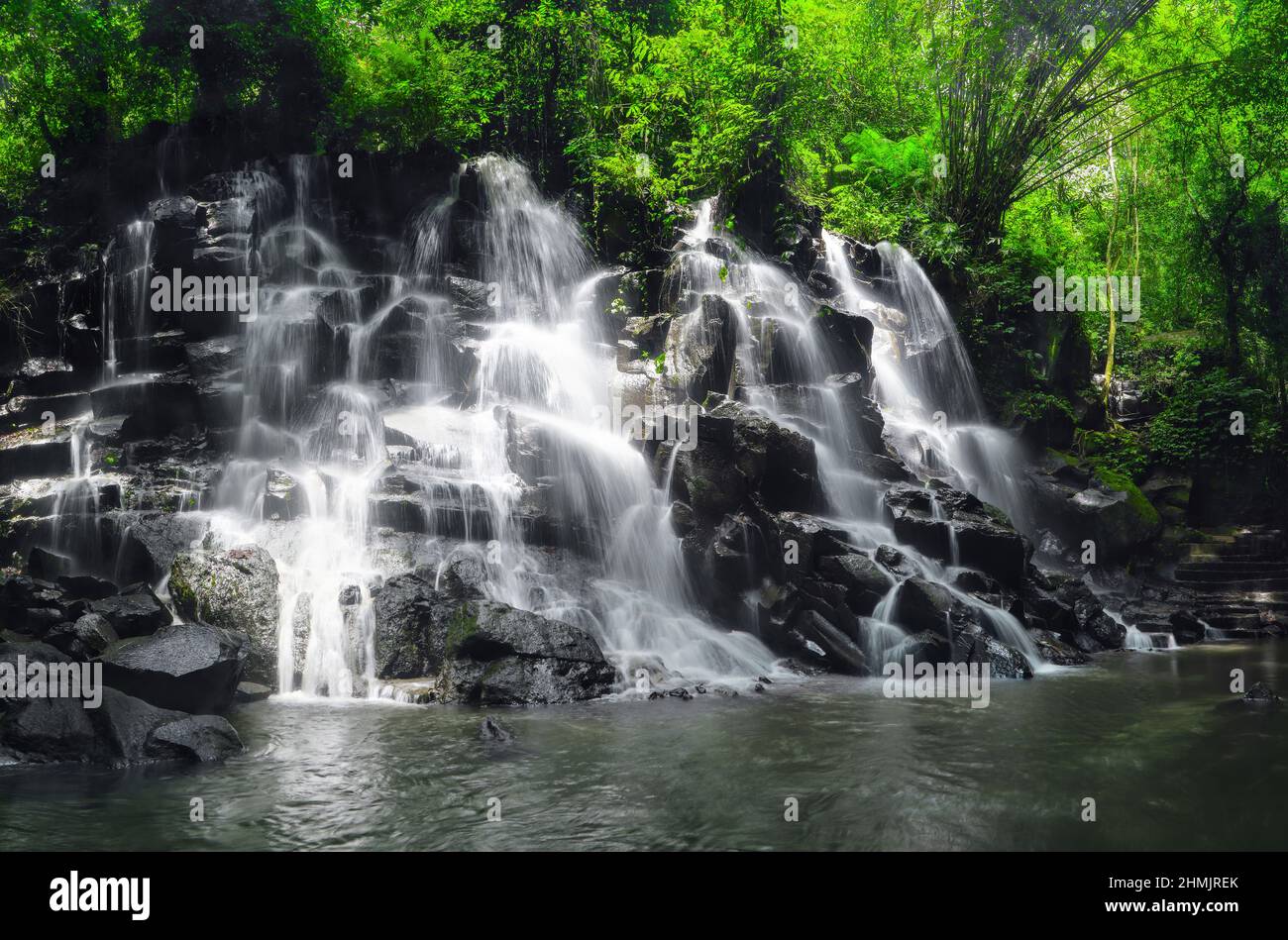 Kanto Lampo Waterfall in jungle Ubud, Bali island Indonesia. Tropical ...