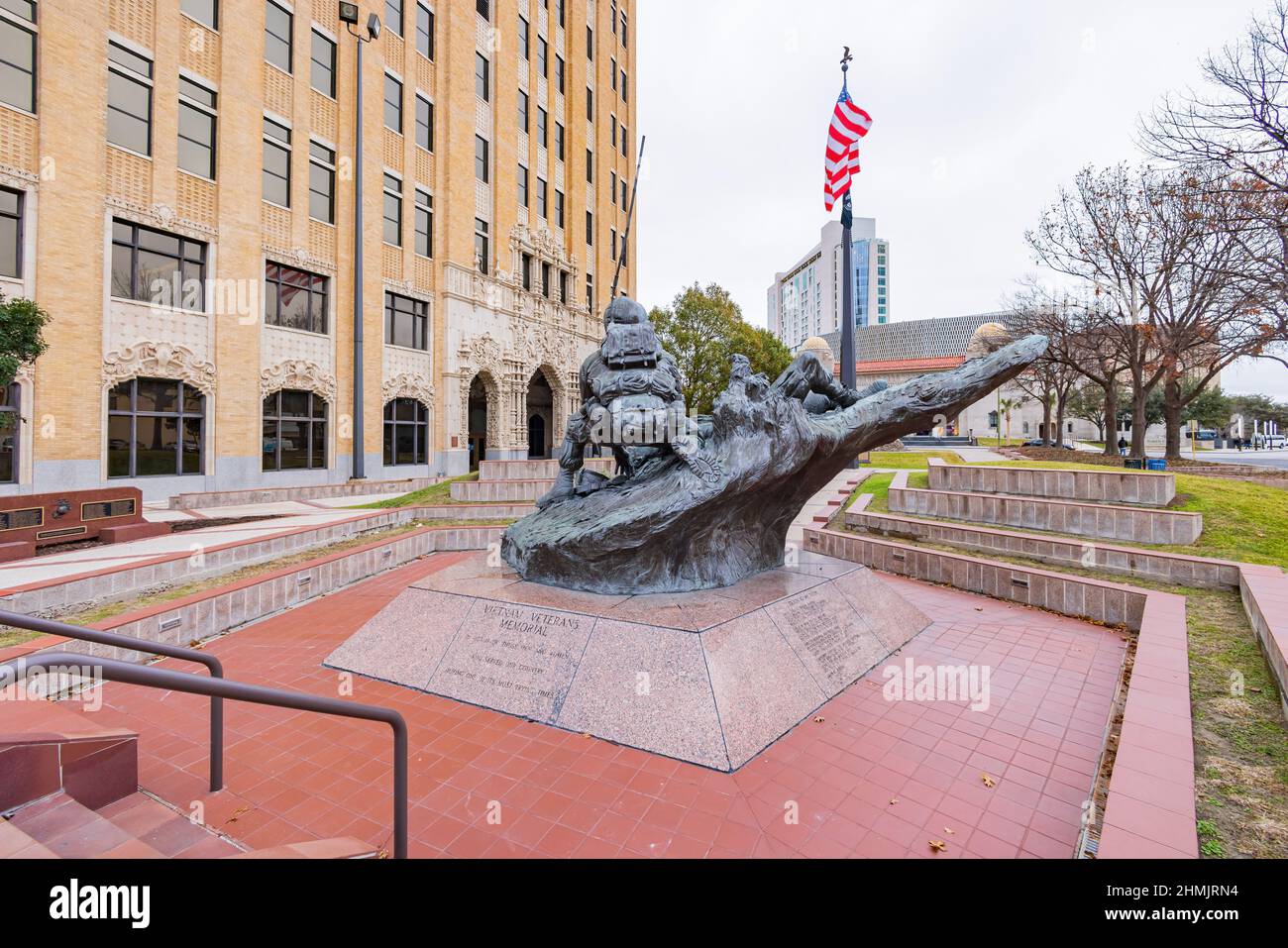 Texas, FEB 2 2022 - Overcast view of the Vietnam War Memorial and Tobin ...