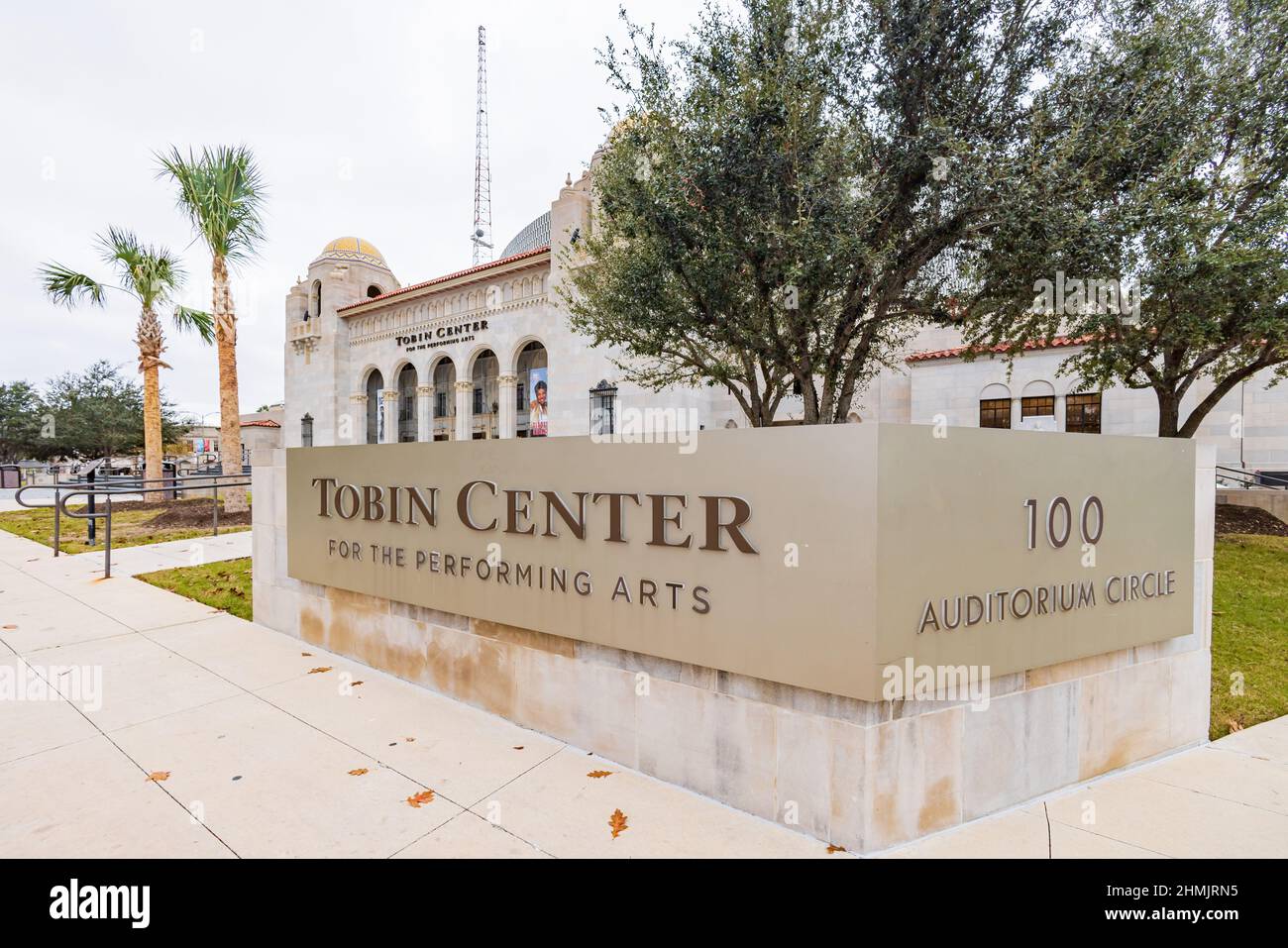 Texas, FEB 2 2022 - Overcast view of the Tobin Center for the ...