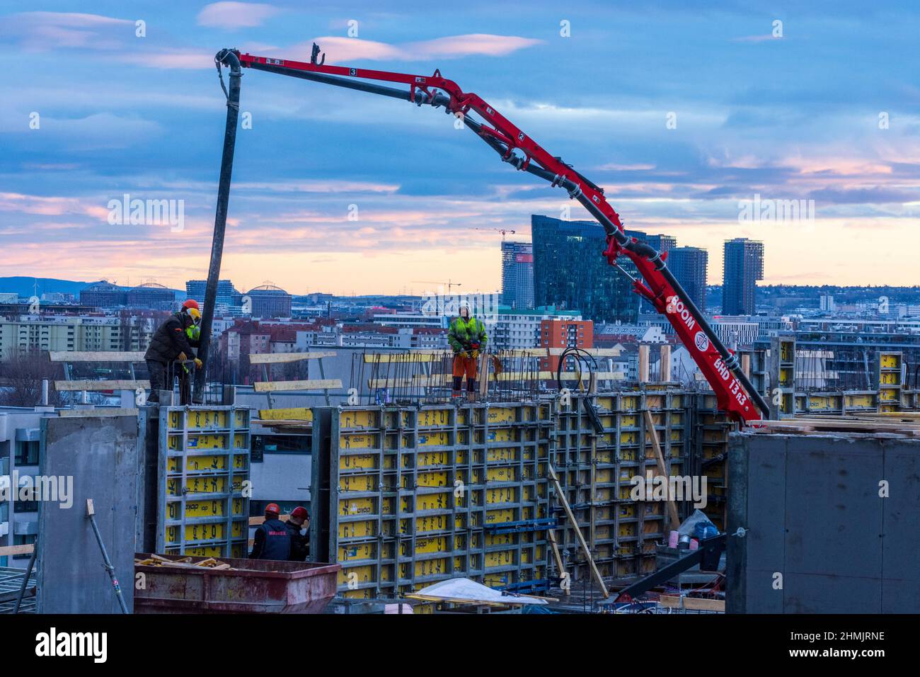 Wien, Vienna: construction site of high-rise apartment house, concrete ...