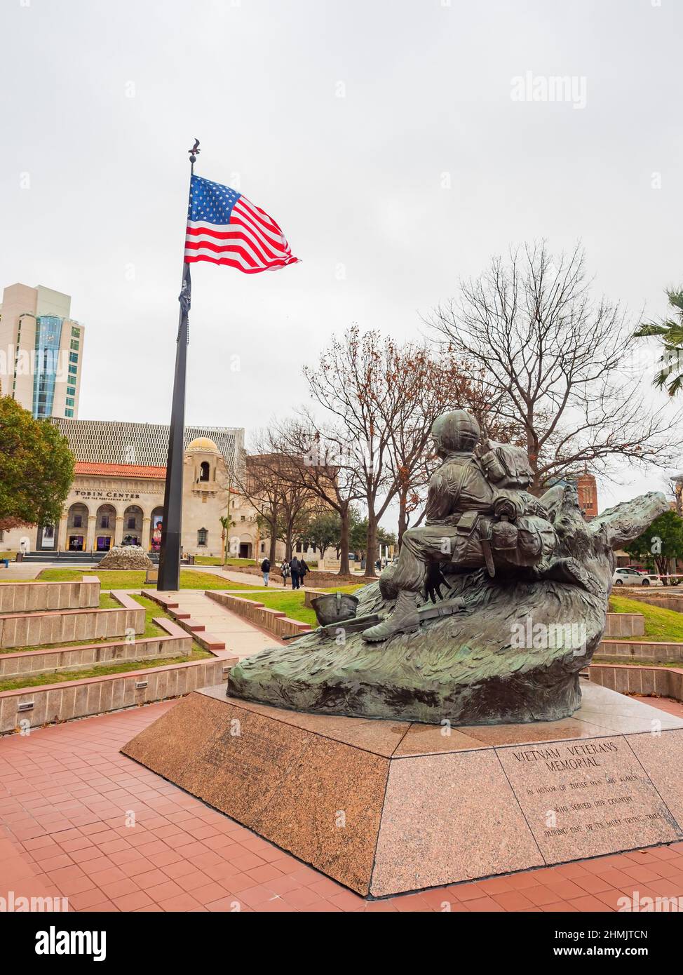 Texas, FEB 2 2022 - Overcast view of the Vietnam War Memorial and Tobin ...