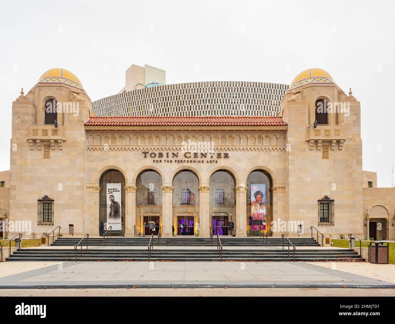 Texas, FEB 2 2022 - Overcast view of the Tobin Center for the ...