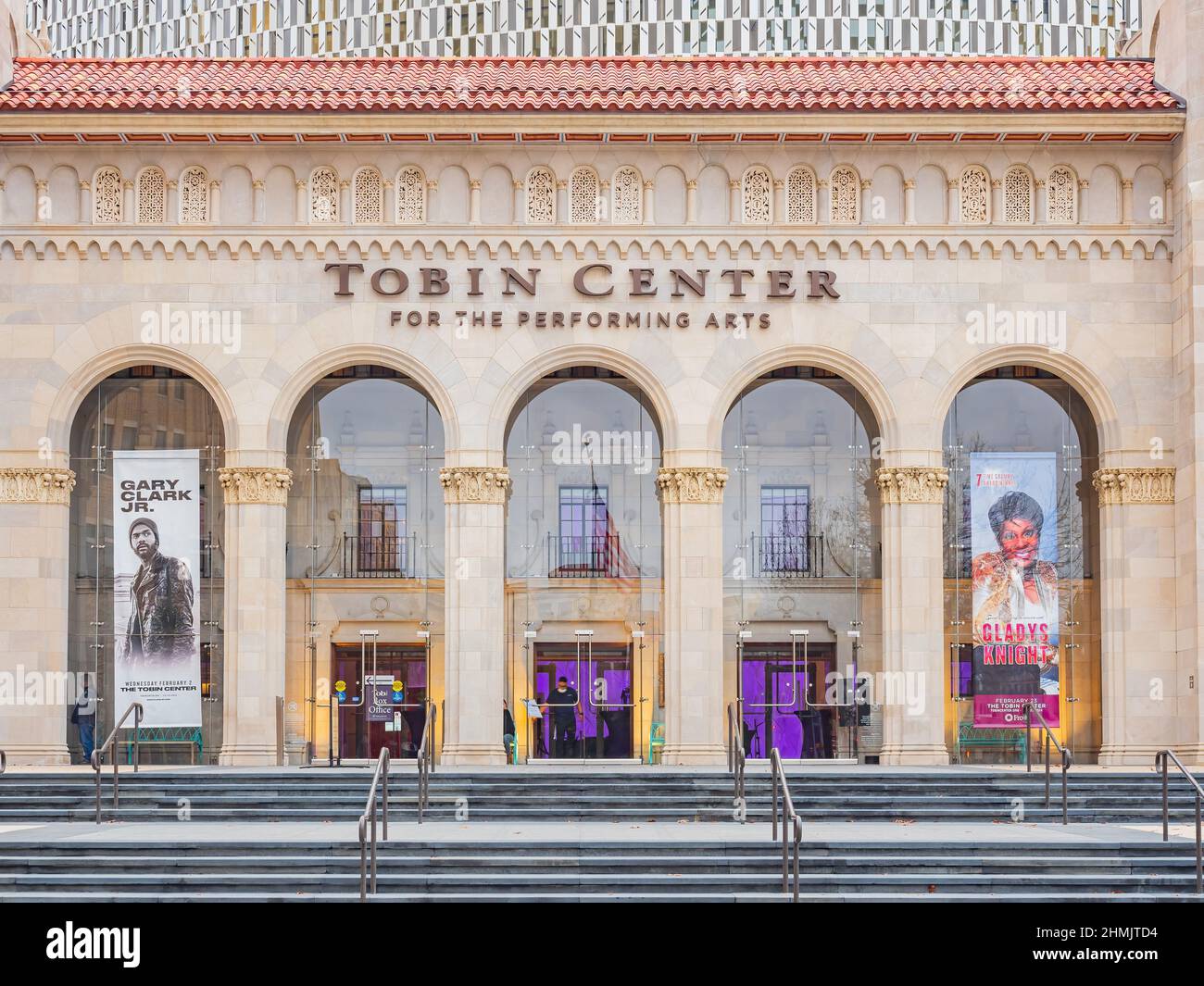 Texas, FEB 2 2022 - Overcast view of the Tobin Center for the ...