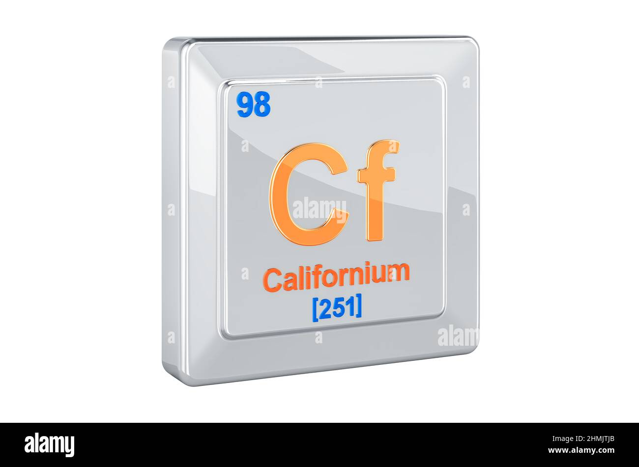 Californium Cf, chemical element sign. 3D rendering isolated on white ...