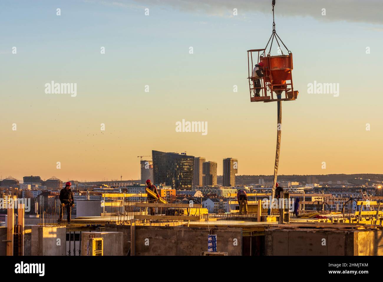 Wien, Vienna: construction site of apartment house, hovering concrete ...
